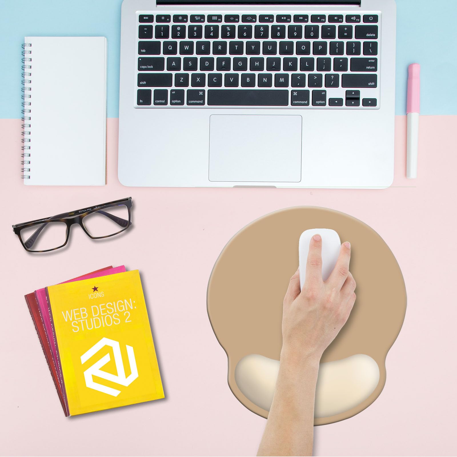 LONNAONE Wrist Rest Support Mouse Pad,Ergonomic Memory Foam Mouse Mat 9x10in Non-Slip Rubber Base Pain Relief Mousepad for Computer, Laptop(Beige Foam)
