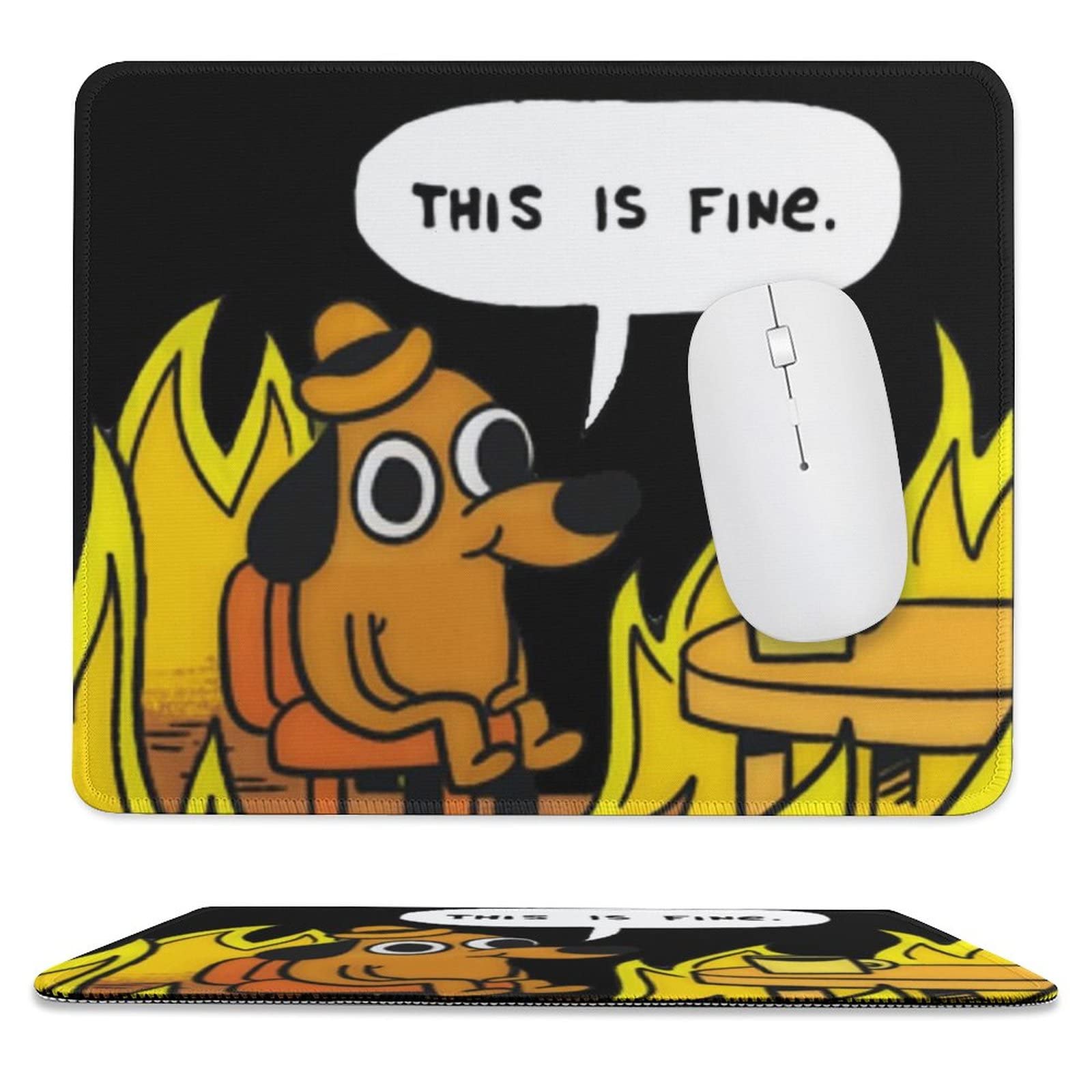 This is Fine Dog Fire Funny Meme Mouse Pad Non-Slip Gaming Mouse Pad with Stitched Edge Computer Pc Mousepad Rubber Base for Office Home