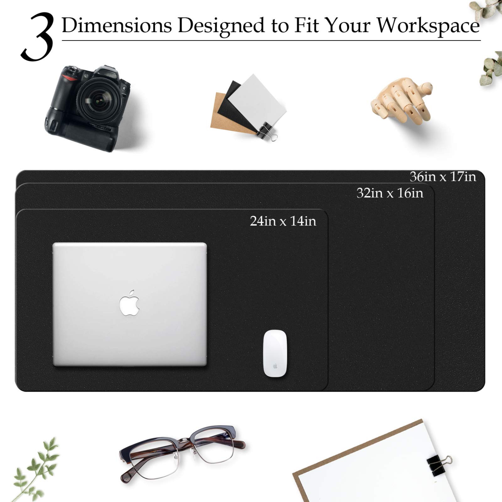 TOWWI PU Leather Desk Pad with Suede Base, Multi-Color Non-Slip Mouse Pad, 36” x 17” Waterproof Desk Writing Mat, Large Desk Blotter Protector(Black)