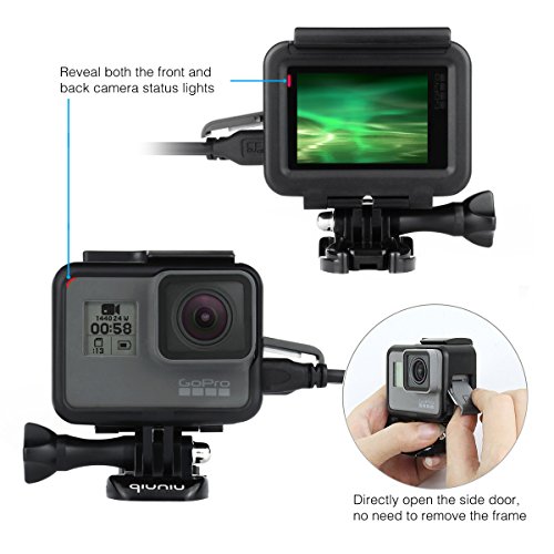 Frame Mount Housing Case for GoPro Hero 5/6/7 Black Action Camera - Protective Case with Quick Release Buckle, Long Thumb Bolt Screw, and Lens Cap - Black
