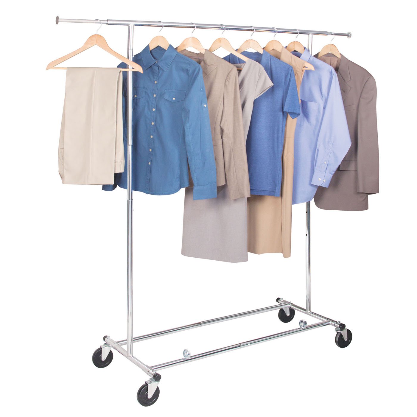 Richards Homewares Adjustable Rolling Garment Rack, 50 to 74.5 L x 22 W x 57 to 67-Inch H, Chrome