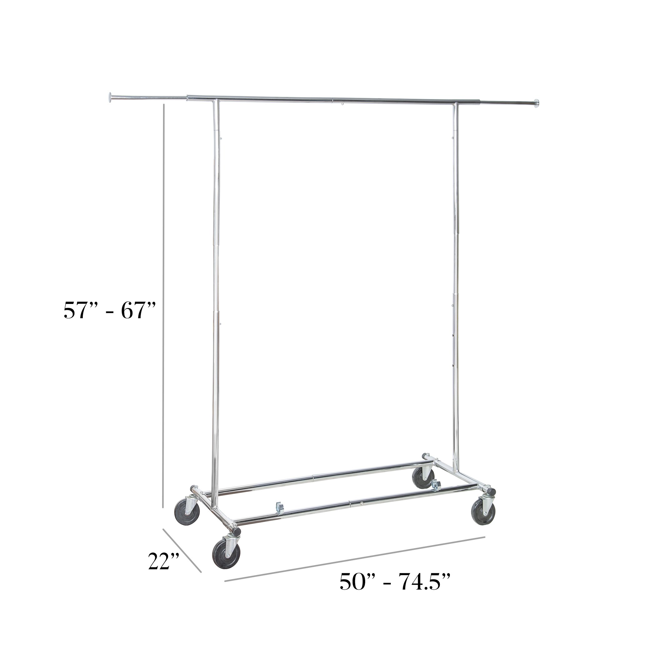 Richards Homewares Adjustable Rolling Garment Rack, 50 to 74.5 L x 22 W x 57 to 67-Inch H, Chrome