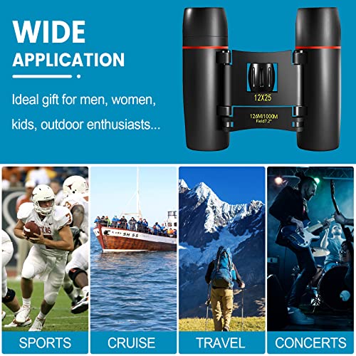 WRNRN 12X25 Mini Pocket Binoculars Compact, Small Lightweight Foldable Binoculars for Adults Kids Bird Watching, Travel, Opera Concert, Hiking, Cruise, Football Game