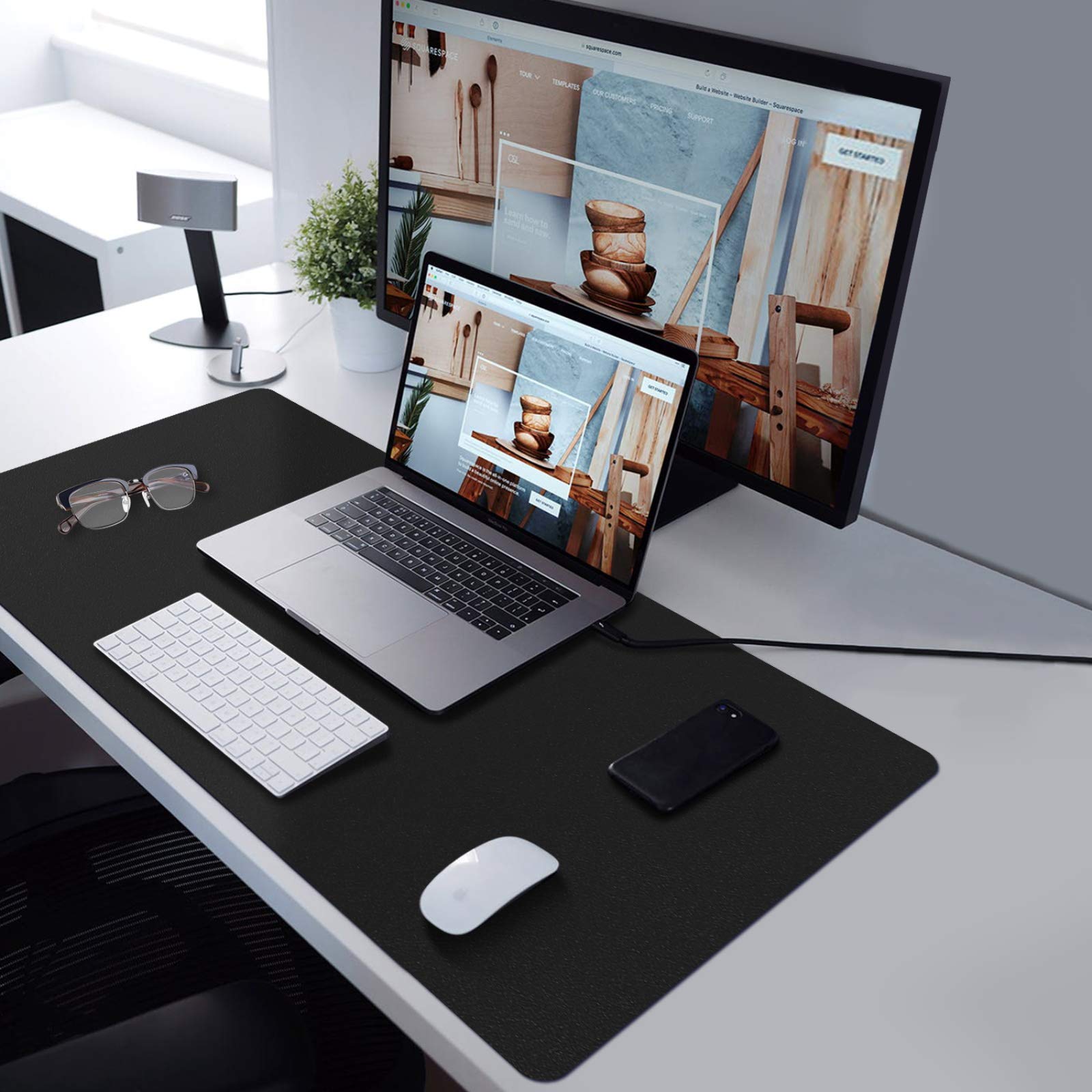 TOWWI PU Leather Desk Pad with Suede Base, Multi-Color Non-Slip Mouse Pad, 36” x 17” Waterproof Desk Writing Mat, Large Desk Blotter Protector(Black)