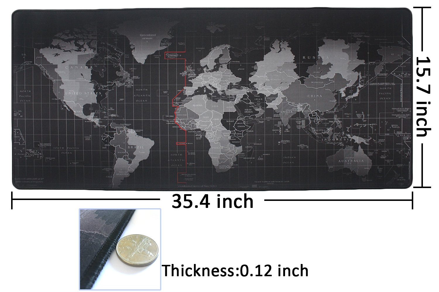 Benvo Extended Mouse Pad Large Gaming Mouse Pad- 35.4x15.7x0.12 inch Computer Keyboard Mouse Mat Non-Slip Mousepad Rubber Base and Stitched Edges for Game Players, Office, Study World Map Design