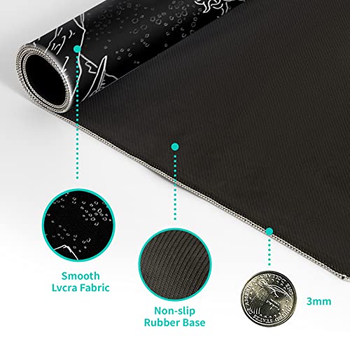 Japanese Sea Wave Gaming Mouse Pad 31.5x11.8 Inch Anime Black Mouse Pad Big Kanagawa Large Mousepad Extended Non-Slip Rubber Base Waterproof Big Keyboard Mat with Stitched Edges for Gaming and Office