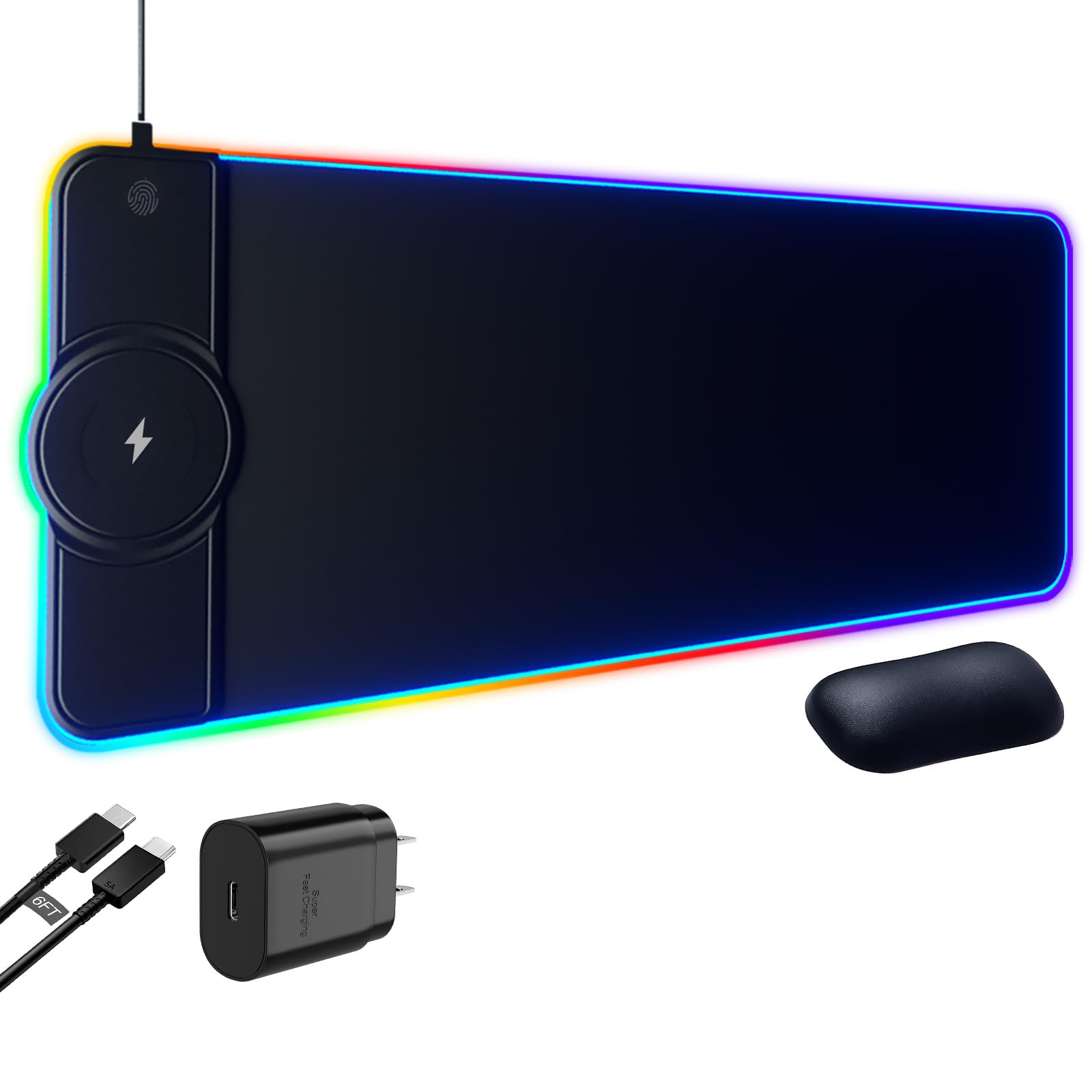 Gaming Mouse pad with Wireless Charging,25W PD Fast Charging RGB Mousepad Gaming Accessories for Desk,Upgrade Your Gaming and Office Setup with Large Desk pad (Black-with 25W pd Charger)