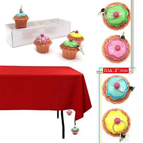 KEISSCO Cup Cake Tablecloth Weights Cute Table Clip Clamps Table Cover Weights for Outdoor Garden Party Picnic, Set of 4