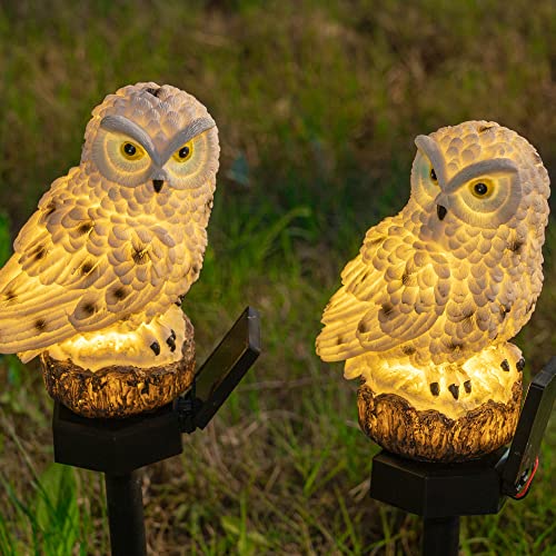 DAZZLE BRIGHT 2 Pack Owl Figure Solar LED Lights, Resin Garden Waterproof Decorations with Stake for Outdoor Yard Pathway Outside Patio Lawn Decor to Scare Birds Away