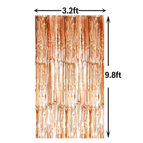 GOER 6.4 ft x 9.8 ft Metallic Tinsel Foil Fringe Curtains,Pack of 2 Party Streamer Backdrop for Birthday,Graduation Decorations and New Year Eve (Champagne Gold)