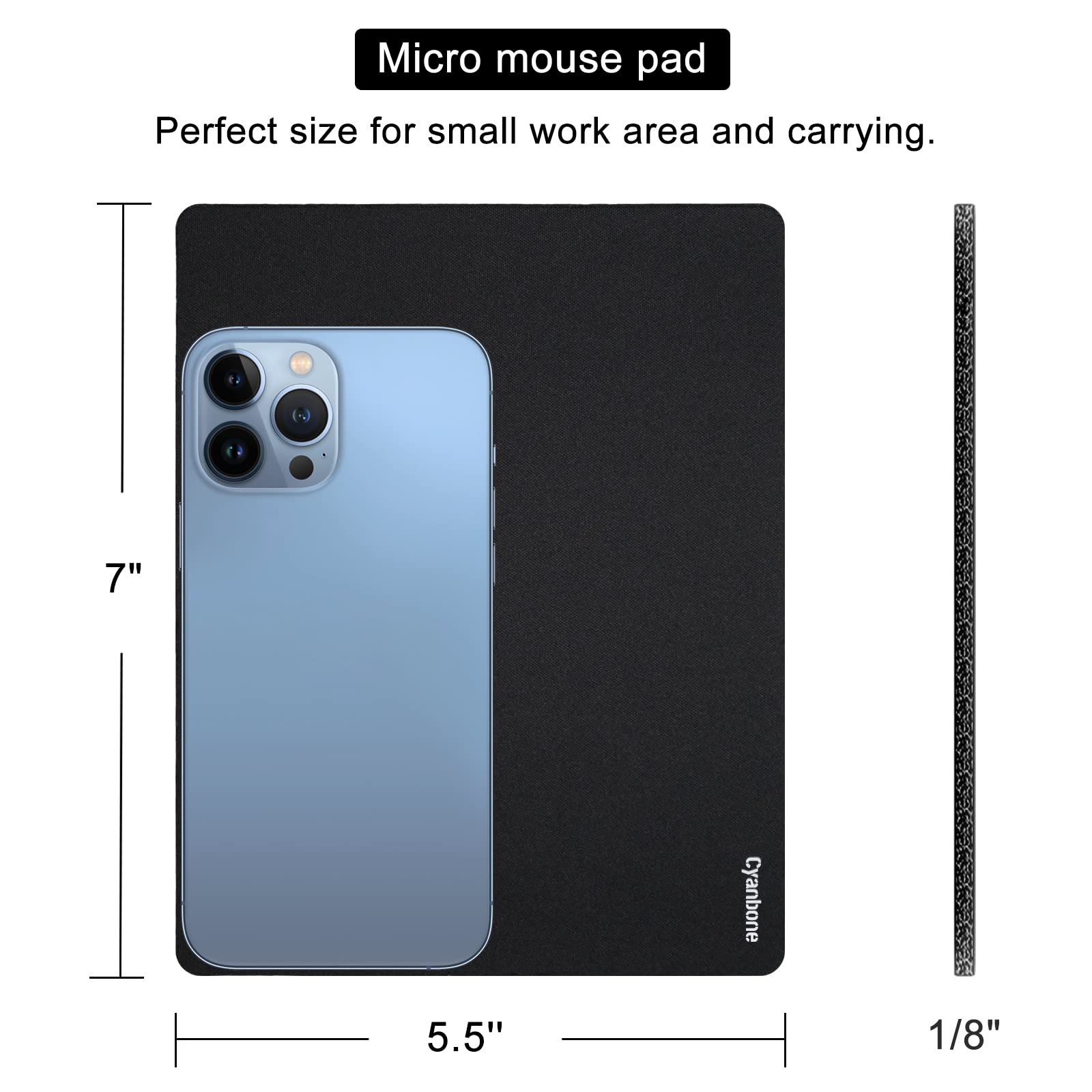 Cyanbone Mini Mouse Pad Small Size 2 Pack, Portable Mouse Pad for Laptop Waterproof, Cute Travel Mousepad Black with Non Slip Rubber Base for Wireless Mouse - 5.5 x 7 Inch