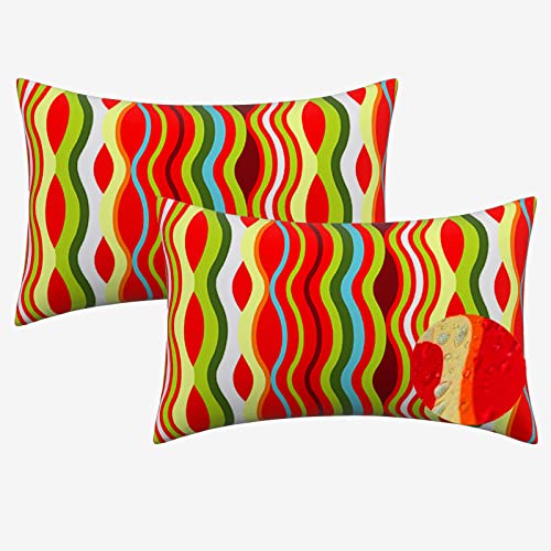 Waterproof Lumbar Support Pillow For Chair 2 Pack Rectangular Outdoor Throw Pillows Recycled Polyester Fill Reversible Design,Windproof Rainproof For Furniture Patio Garden Decorative Pillows 12"X20"