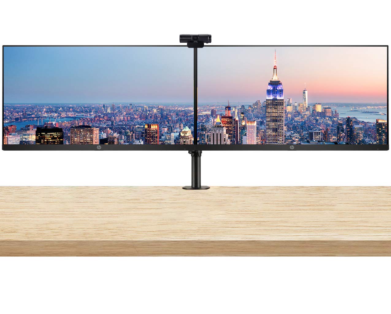 HP P27H 27 Inch FHD IPS LED Backlit LCD Anti-Glare Monitor (HDMI, VGA, DisplayPort) 2-Pack Bundle with PW313 Full HD 1080p Live Streamer Webcam and Desk Mount Clamp Dual Monitor Stand