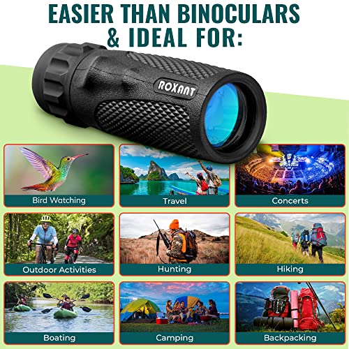 Roxant Viper Monocular Telescope - 10x25 High Definition Weatherproof Pocket Telescope with Hand Grip & BAK4 Prism - with Compact Monocular, Case, Wrist Strap, etc. Monoculars for Adults High Powered
