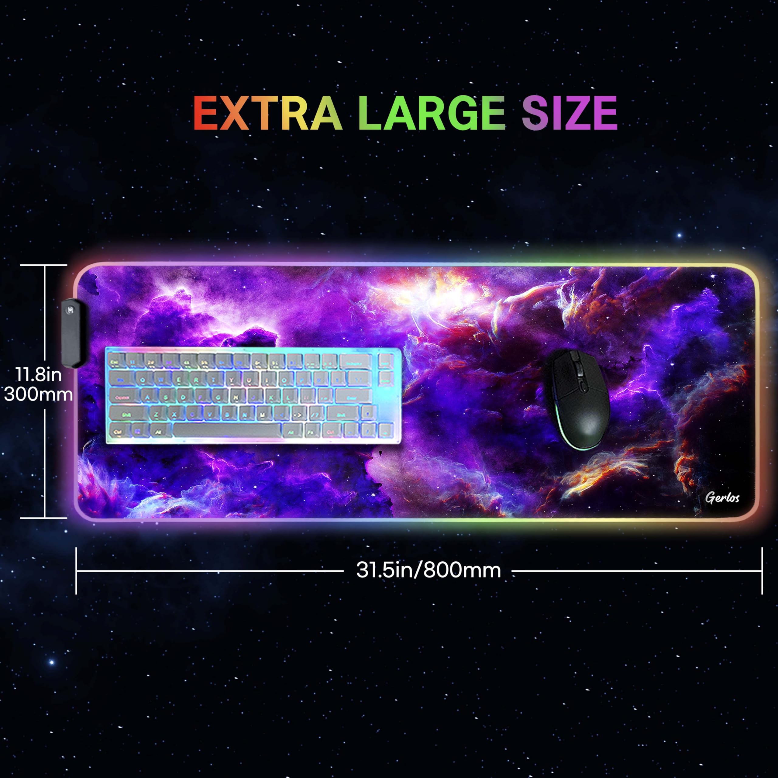 Gerlos RGB Large Gaming Mouse Pad, Extended Soft LED Mouse Pad, Non-Slip Rubber Base, Water Resist Keyboard Pad, Computer Mousepad 31.5×11.8 inches