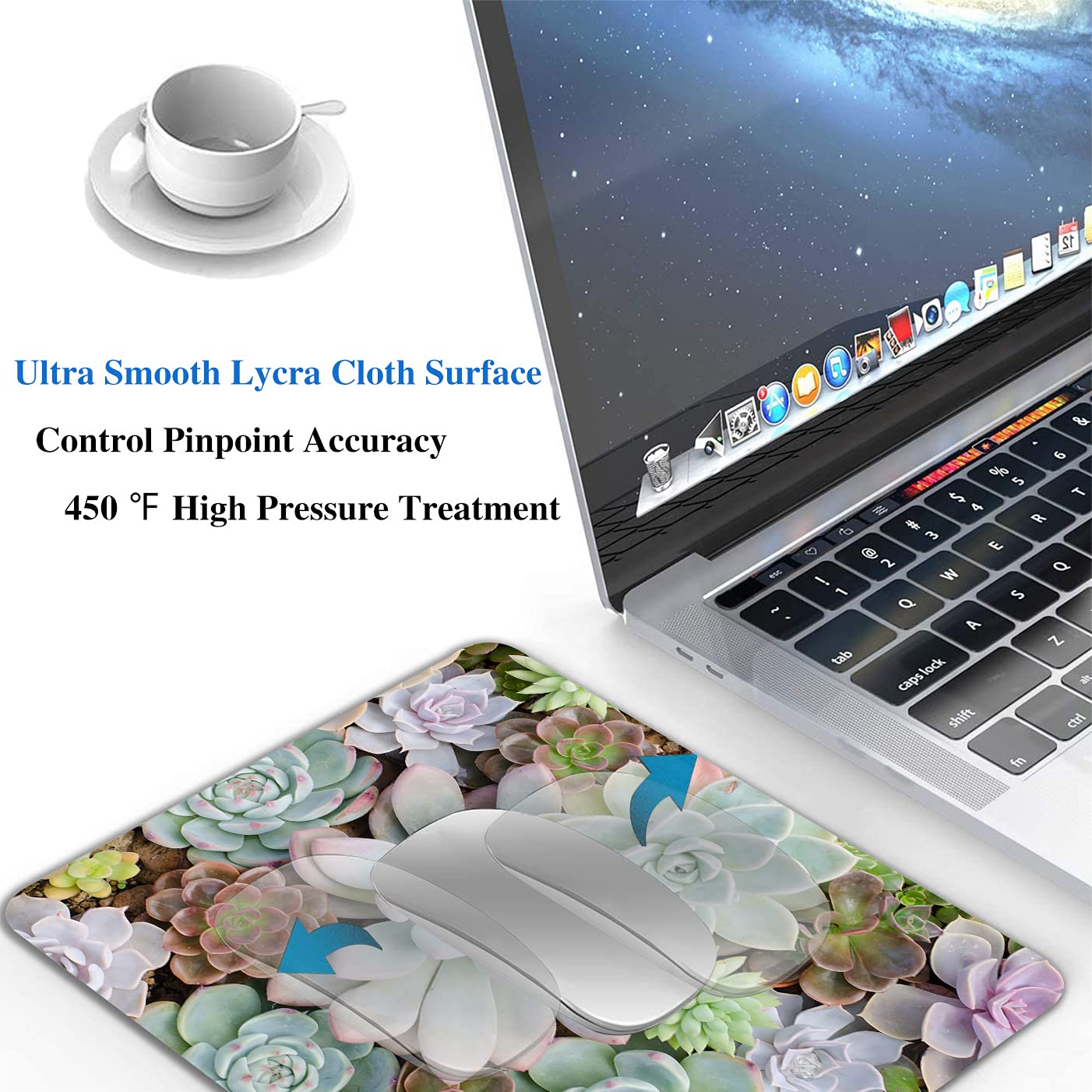 Cute Succulents Mouse Pad, Natural Plants Mousepad for Design, Anti-Slip Rubber Base Wireless Mouse Pads for Laptop