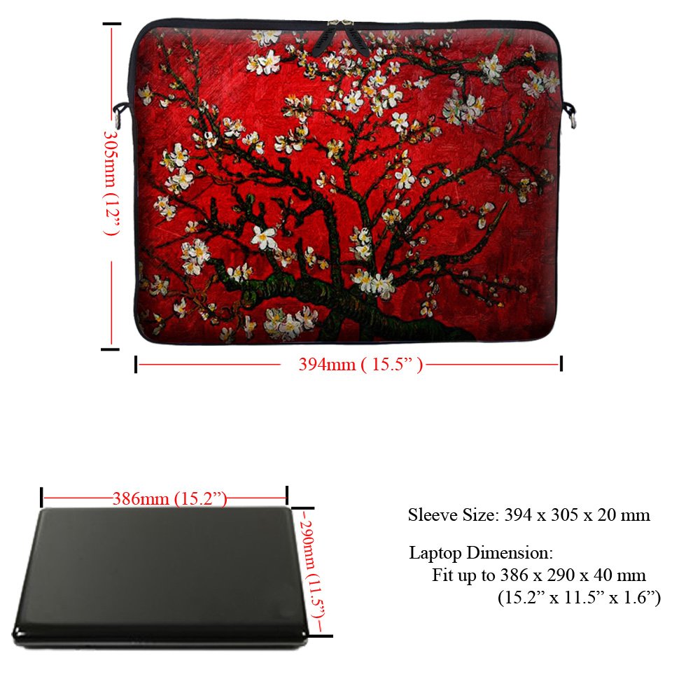 Meffort Inc 15 15.6 inch Laptop Carrying Sleeve Bag Case with Hidden Handle & Adjustable Shoulder Strap with Matching Skin Sticker and Mouse Pad Combo - Vincent Van Gogh Cherry Blossoming