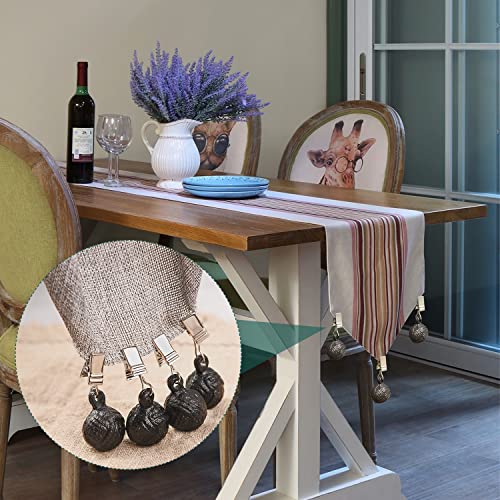 Sungmor Cast Iron Heavyweight Tablecloth Weights - 4 Pack Antique Dark Brown Round Clew Pendent Clips Weights Kit - Heavy Duty Table Cloth Cover Clamps for Home Garden Party Wedding Camping Picnic
