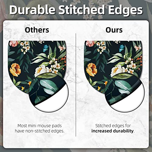 Ovenbird Small Mouse Pad with Stitched Edges, Vintage Flower Gaming Mousepad, Portable Mini Desk Pad with Anti-Slip Rubber Base, Cute Mouse Pad for Desk, Laptop & Wireless Mouse, 7 x 5.5 in, Black