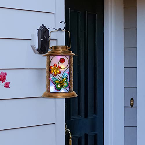Outdoor Solar Lantern, Solar Hanging Butterfly Lantern, Solar Lanterns Outdoor Waterproof, Red Retro Metal LED Lantern for Outdoor Garden Patio Lawn Decor