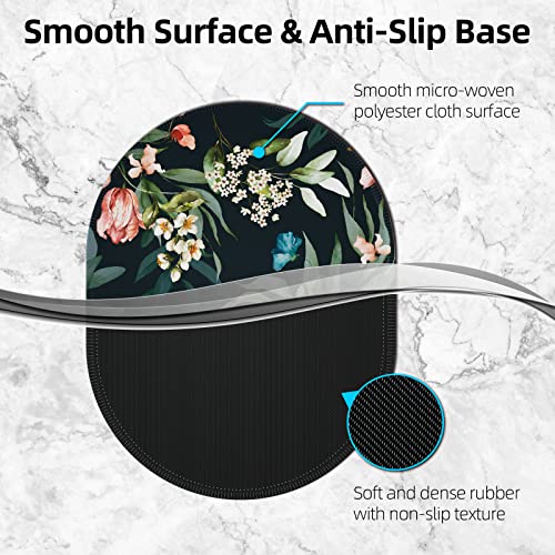 Ovenbird Small Mouse Pad with Stitched Edges, Vintage Flower Gaming Mousepad, Portable Mini Desk Pad with Anti-Slip Rubber Base, Cute Mouse Pad for Desk, Laptop & Wireless Mouse, 7 x 5.5 in, Black