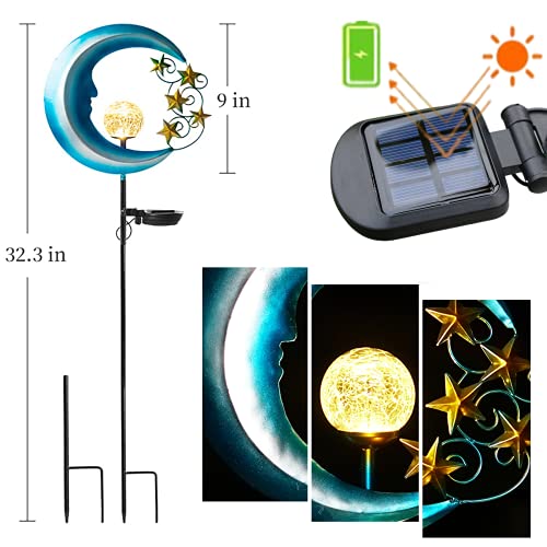 SmilingTown Solar Decorative Lights Outdoor Solar Moon Crackle Glass Globe Garden Decor Light Waterproof for Garden Patio Yard,Backyard Lawn Outdoor Decorations