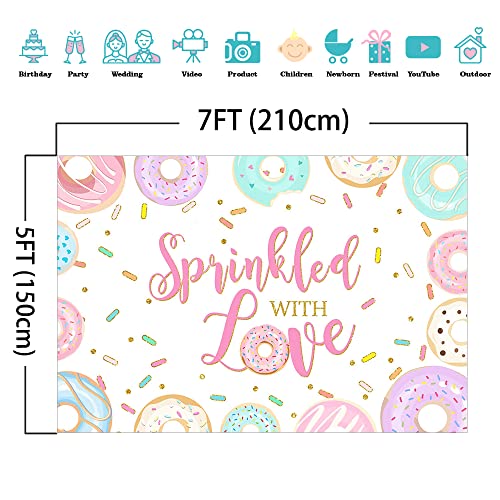 Mocsicka Sprinkled with Love Donut Backdrop Donut Baby Sprinkle Background Donut Girl Baby Shower Party Cake Table Decoration Banner Photo Booth Props (7x5ft)