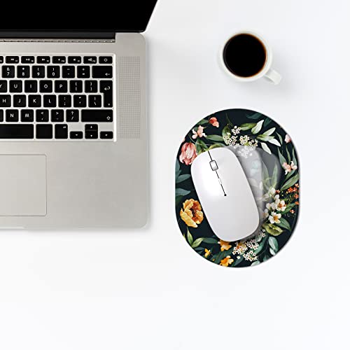 Ovenbird Small Mouse Pad with Stitched Edges, Vintage Flower Gaming Mousepad, Portable Mini Desk Pad with Anti-Slip Rubber Base, Cute Mouse Pad for Desk, Laptop & Wireless Mouse, 7 x 5.5 in, Black