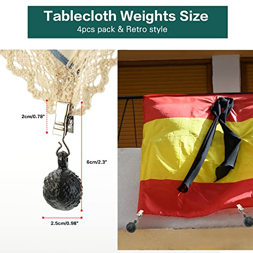 Sungmor Cast Iron Heavyweight Tablecloth Weights - 4 Pack Antique Dark Brown Round Clew Pendent Clips Weights Kit - Heavy Duty Table Cloth Cover Clamps for Home Garden Party Wedding Camping Picnic