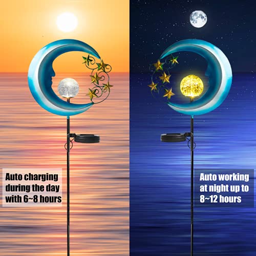SmilingTown Solar Decorative Lights Outdoor Solar Moon Crackle Glass Globe Garden Decor Light Waterproof for Garden Patio Yard,Backyard Lawn Outdoor Decorations