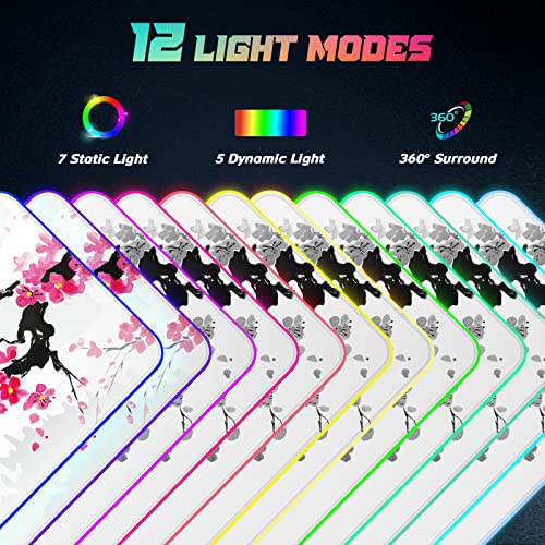 ITNRSIIET RGB Gaming Mouse Pad, Full Desk XL Extended Large Gaming Mousepad, 12 Lighting Modes 30% Thicker Big LED Desk Mat for Gamers, 32 x 12 inches, Japanese Mount Fuji Sakura