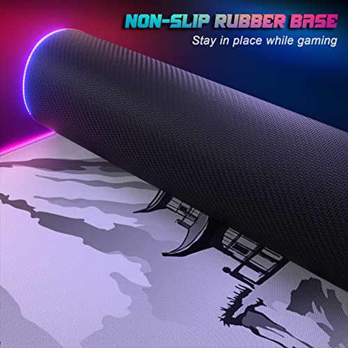 ITNRSIIET RGB Gaming Mouse Pad, Full Desk XL Extended Large Gaming Mousepad, 12 Lighting Modes 30% Thicker Big LED Desk Mat for Gamers, 32 x 12 inches, Japanese Mount Fuji Sakura