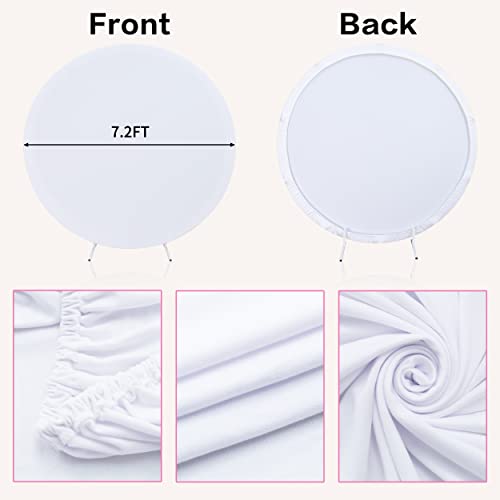 HELAKU White Round Backdrop Cover - 7.2x7.2ft White Circle Backdrop with 2 Backdrop Clips Round Backdrop Background Cover for Birthday Party Baby Shower Wedding Decorations