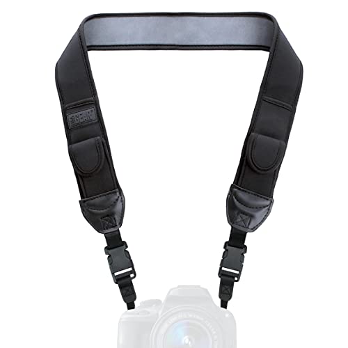 USA Gear TrueSHOT Neck Strap Neoprene Camera Straps - Padded Camera Strap, Pockets, and Quick Release Buckles - Compatible with Canon, Nikon, Sony and More DSLR and Mirrorless Cameras (Black)