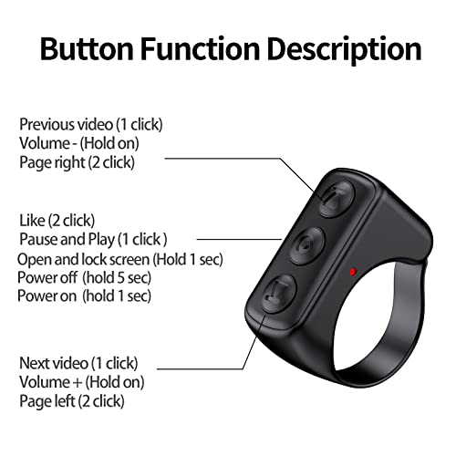 SOFAMIRI TIK Tok Bluetooth Remote Control Page Turner TikTok Kindle App Remote Scrolling Ring clicker for iPhone iPad Camera Remote Shutter Selfie Button (Black)