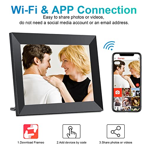 Frameo 10.1 Inch WiFi Digital Picture Frame with 1280 * 800P IPS Touch Screen HD Disply,Built-in 16GB Storage,Video Clips and Slide Show,Send Photos Instantly from Anywhere with via Free APP…