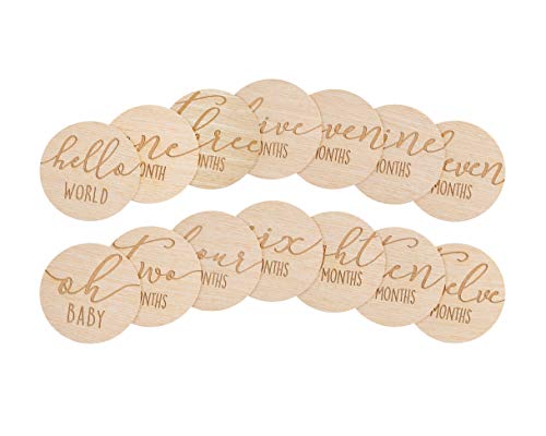 Pearhead Wooden Monthly Milestone Photo Cards, Baby Announcement Cards, Pregnancy Journey Milestone Markers, 7 Double Sided Photo Prop Milestone Discs, Light Wood