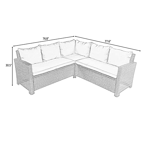 DHHU Patio Furniture, 8 Piece Weather Brown Wicker Sectional Sofa, Outdoor Conversation Set, Dining Table Chair with Ottoman, Cushions, Beige