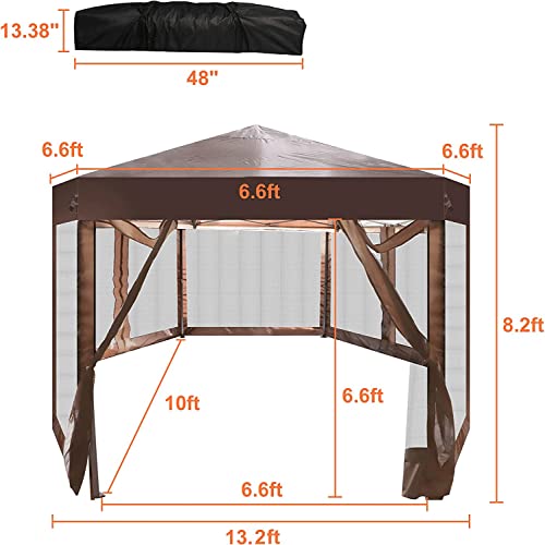 LONABR 10β X 10β Pop Up Gazebo with Mosquito Netting Outdoor Hexagonal Pop Up Tent Backyard Tent Canopy with Net, Garden, Outdoor Canopy for Patio with Storage Bag