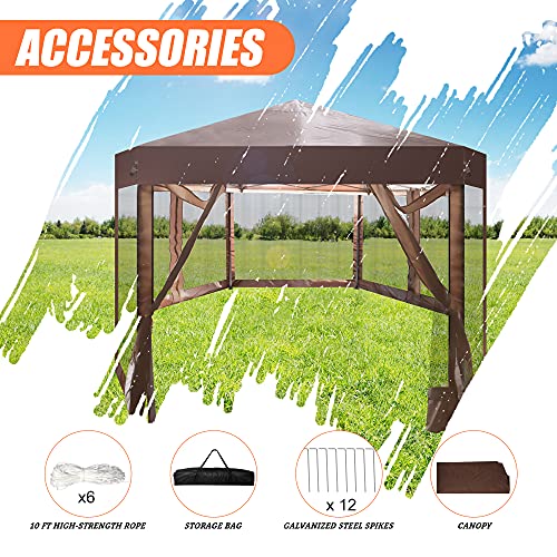 LONABR 10β X 10β Pop Up Gazebo with Mosquito Netting Outdoor Hexagonal Pop Up Tent Backyard Tent Canopy with Net, Garden, Outdoor Canopy for Patio with Storage Bag