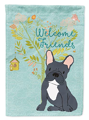 Caroline's Treasures BB7632GF Welcome Friends Black French Bulldog Flag Garden Size, Garden Size, multicolor