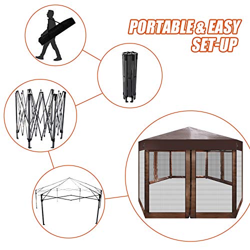LONABR 10β X 10β Pop Up Gazebo with Mosquito Netting Outdoor Hexagonal Pop Up Tent Backyard Tent Canopy with Net, Garden, Outdoor Canopy for Patio with Storage Bag