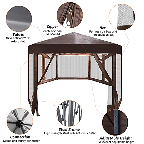 LONABR 10β X 10β Pop Up Gazebo with Mosquito Netting Outdoor Hexagonal Pop Up Tent Backyard Tent Canopy with Net, Garden, Outdoor Canopy for Patio with Storage Bag