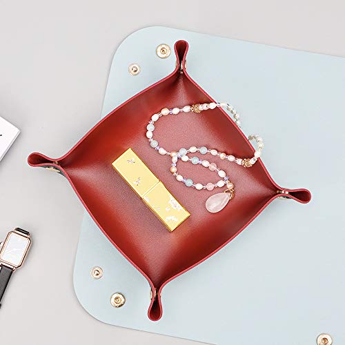 YunQin Leather Jewelry Tray Watch Coin Change Key Phone Catchall Valet Tray for Storage Nightstand Organizer Leather USB-Mouse pad, Easy to Clean Coffee Cup pad (Black)