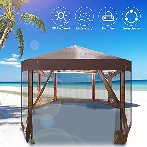 LONABR 10β X 10β Pop Up Gazebo with Mosquito Netting Outdoor Hexagonal Pop Up Tent Backyard Tent Canopy with Net, Garden, Outdoor Canopy for Patio with Storage Bag