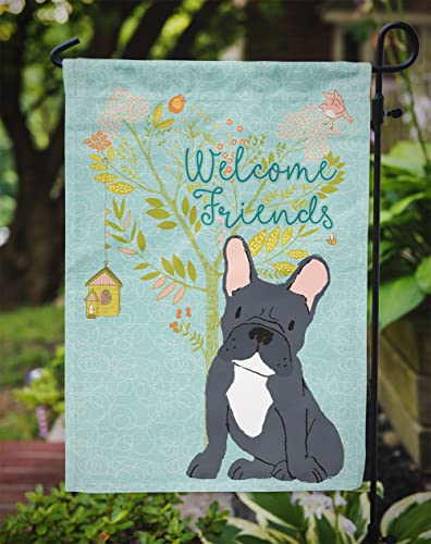 Caroline's Treasures BB7632GF Welcome Friends Black French Bulldog Flag Garden Size, Garden Size, multicolor