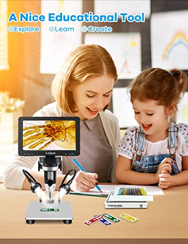 7" LCD Digital Microscope 1200X,Leipan 12MP Coin Microscope with Screen for Adults,1080P Video Microscope with 12pcs Slides,Wired Remote,2 Side Lights,Windows/Mac OS Compatible…