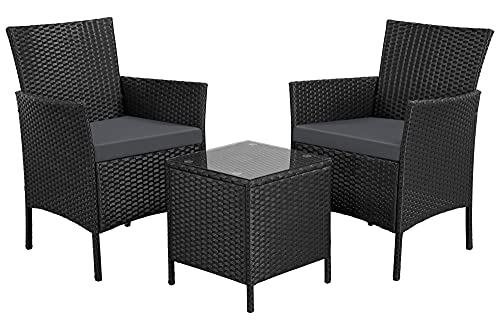 Yaheetech 3 Pieces Patio Porch Furniture Sets, Rattan Patio Chair & Table Set PE Wicker Bistro Set for Outdoor/Garden/Yard