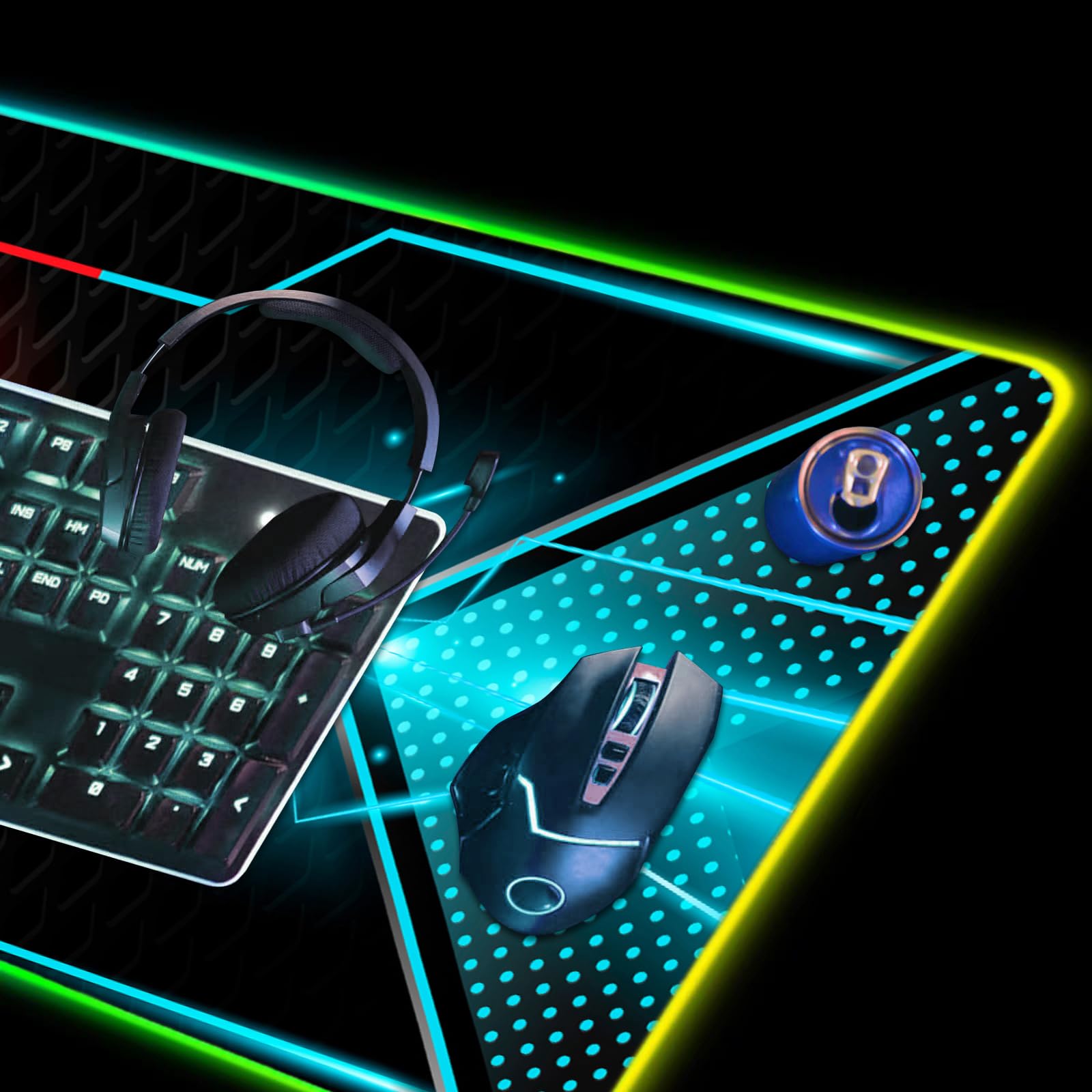 RGB Gaming Mouse Pad, DINKY Large Extended Soft Led Mouse Pad with 14 Lighting Modes, Water Resist Keyboard Pad, Computer Keyboard Mousepads Mat 35.4×15.8 inches-Cool Gaming