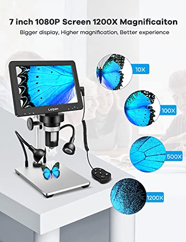 7" LCD Digital Microscope 1200X,Leipan 12MP Coin Microscope with Screen for Adults,1080P Video Microscope with 12pcs Slides,Wired Remote,2 Side Lights,Windows/Mac OS Compatible…